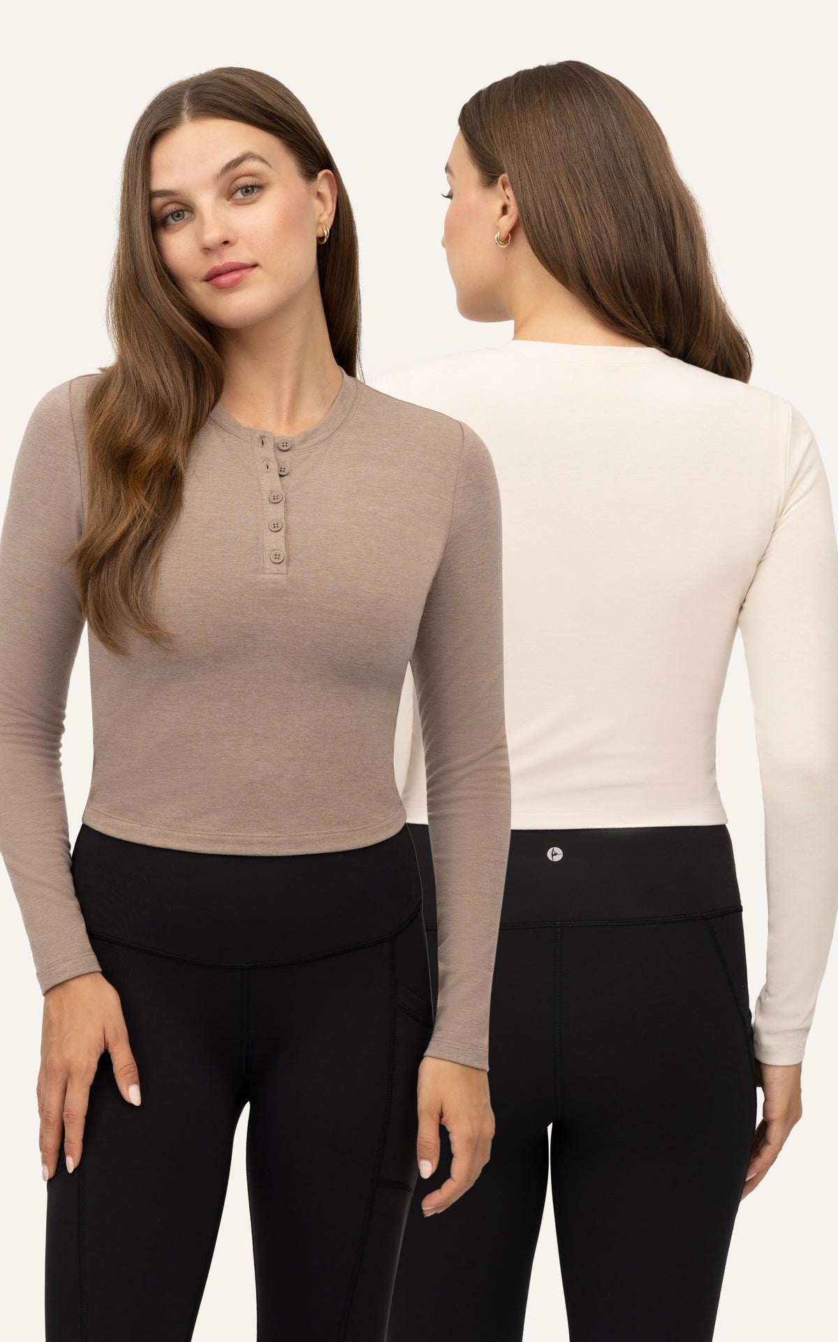 2 Pack Velvety Heather Valentina Long Sleeve Henley Crop Top - LSY92878 ...